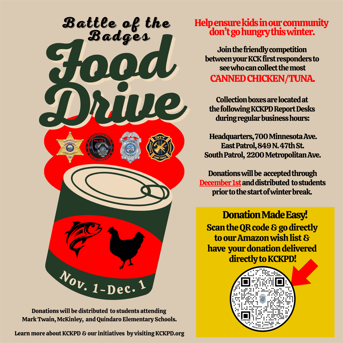 KCKPD Holiday Food Drive for Students Kansas City, Kansas Police Department